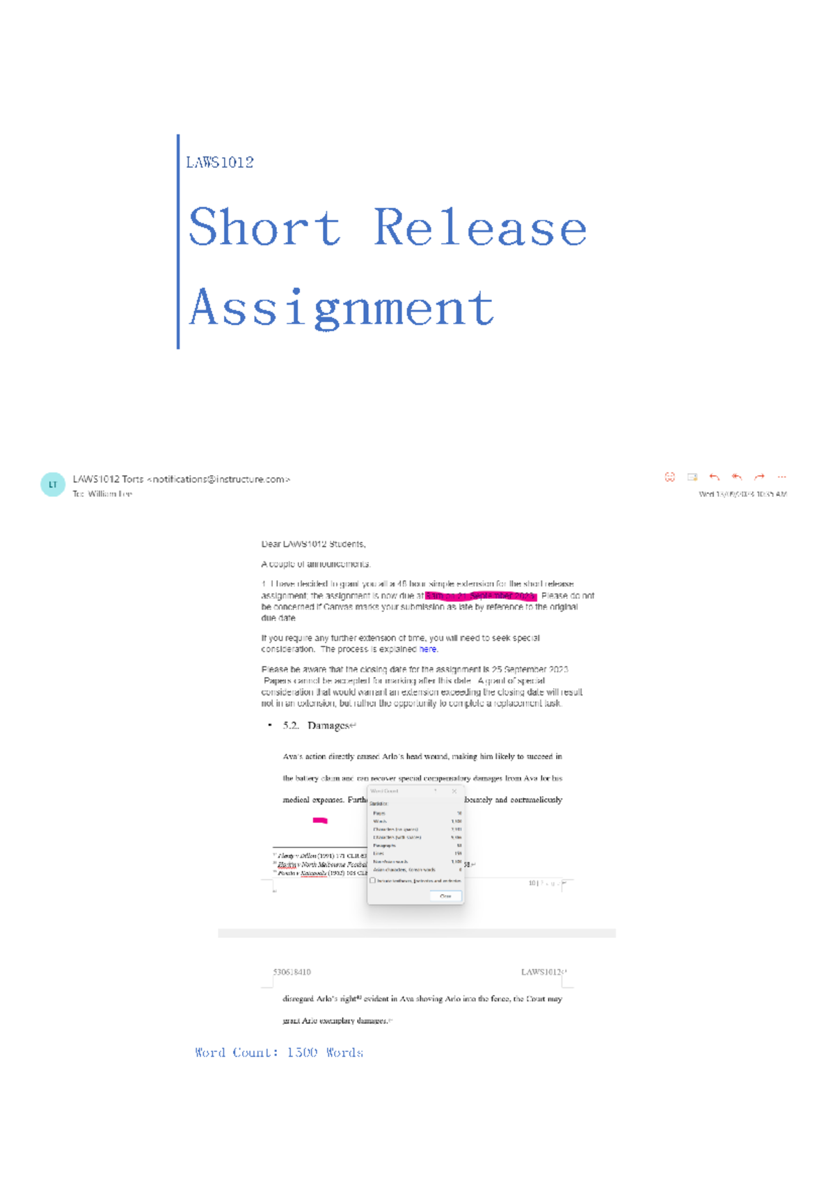 Short Release Assignment (Mid-Sem) - Word Count: 1500 Words Short ...