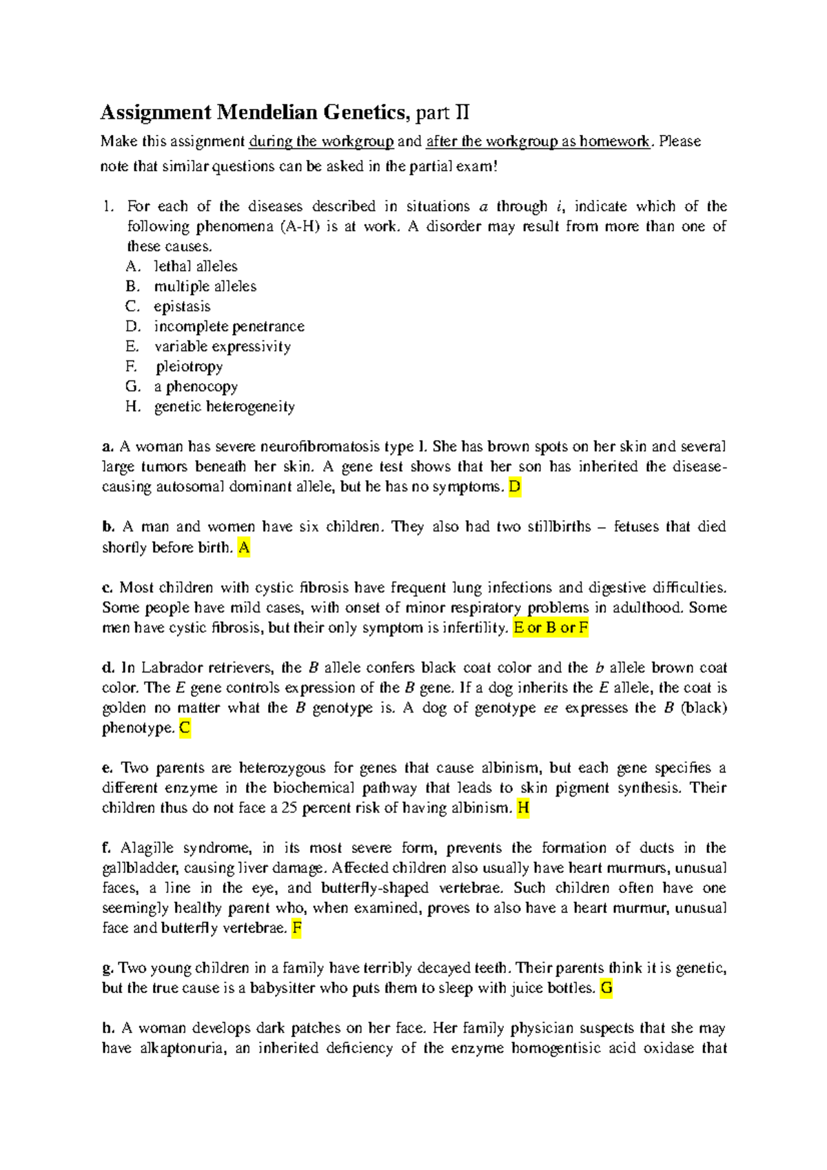 Assignment Mendelian Genetics Part II - Assignment Mendelian Genetics ...