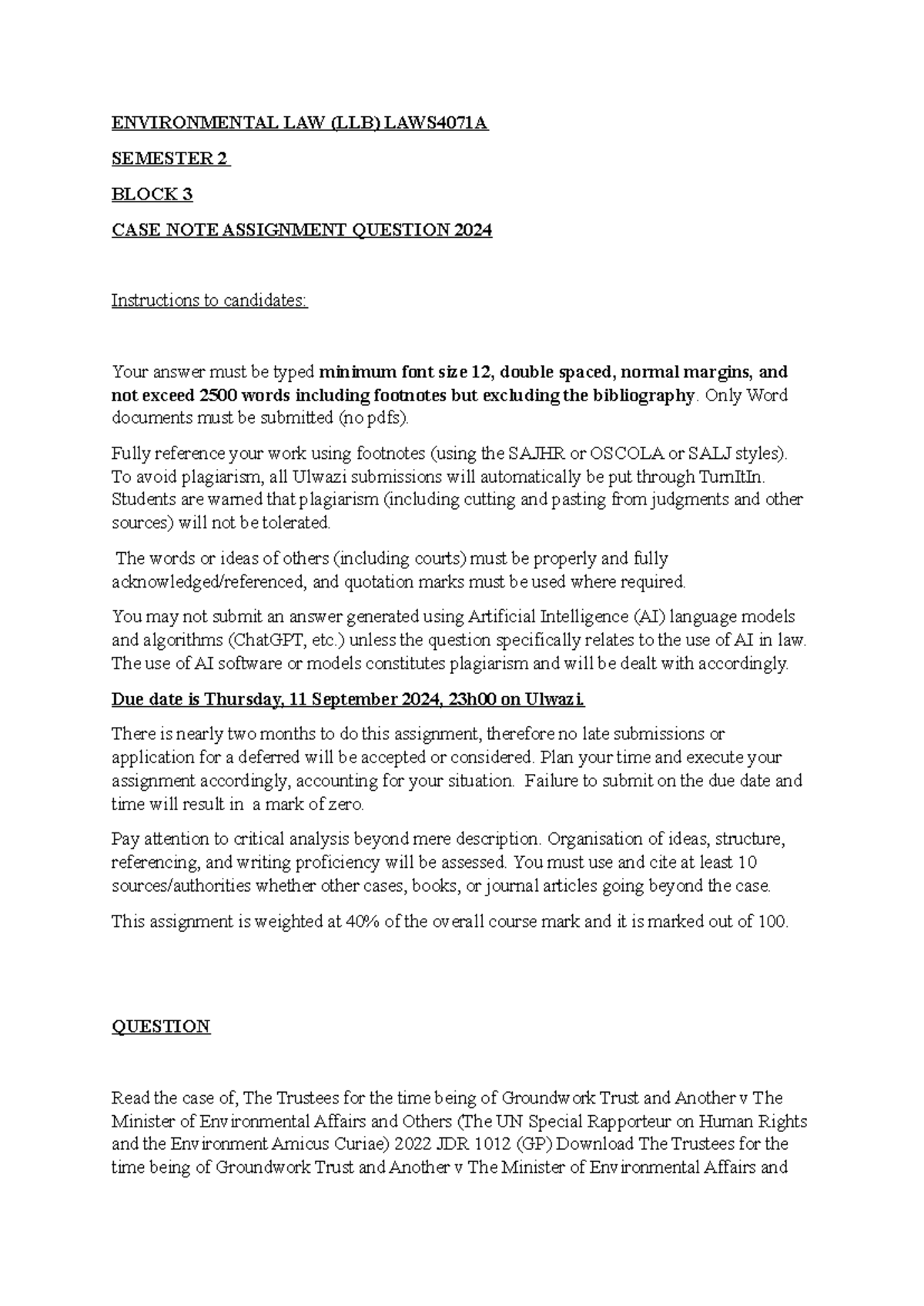 Environmental LAW Assignmnet - ENVIRONMENTAL LAW (LLB) LAWS4071A ...