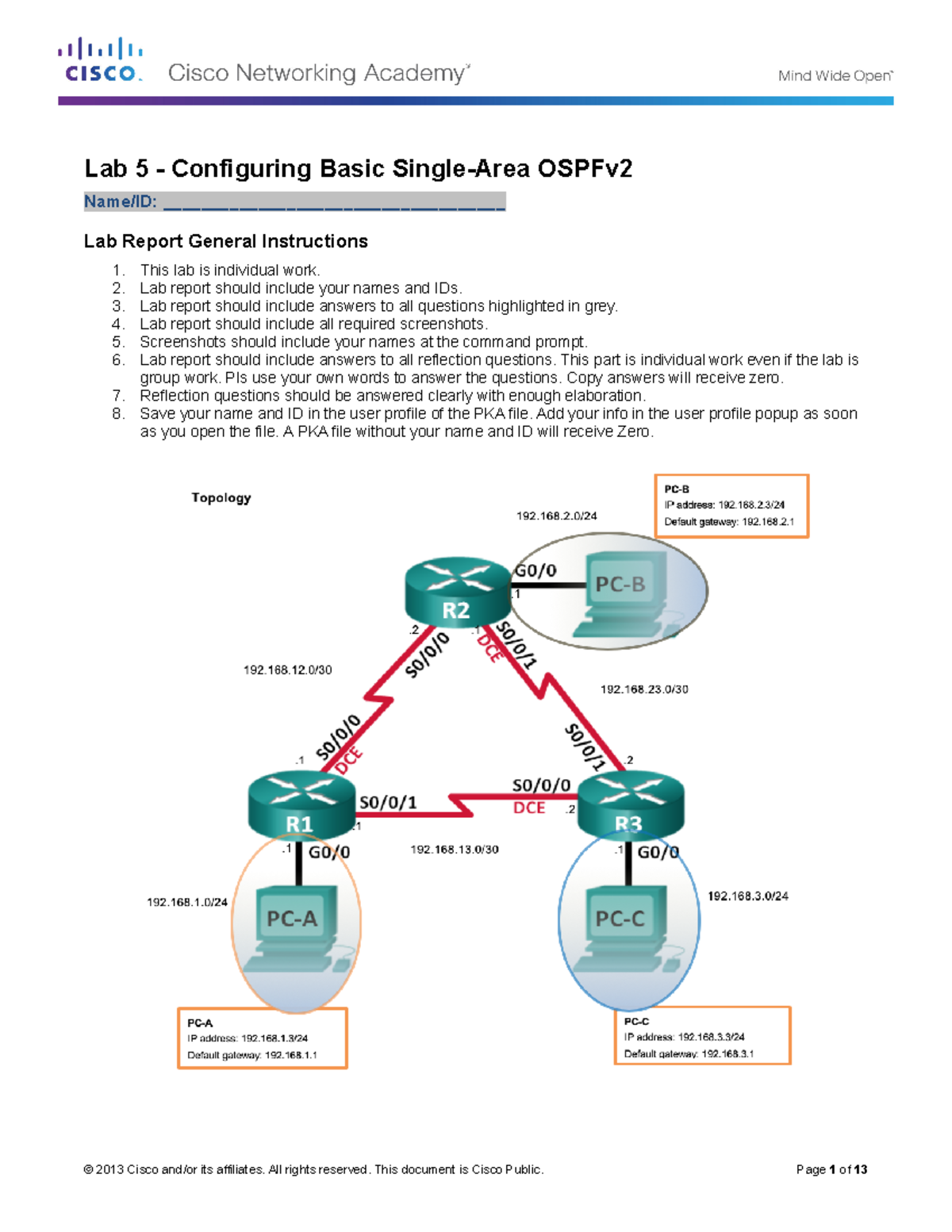 Lab 5 - Configuring Basic Single-Area OSPFv 2 - Name/ID ...