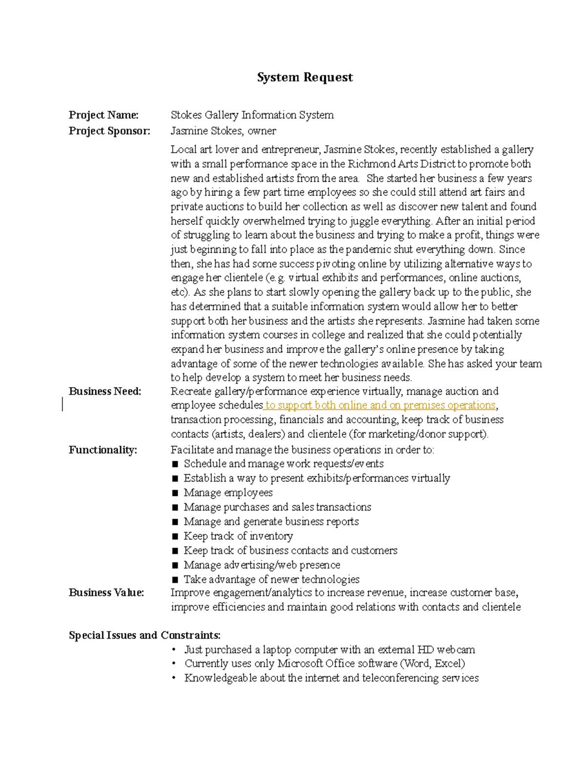 Stokes Gallery System Request Spring 22 EO-1 - System Request Project ...