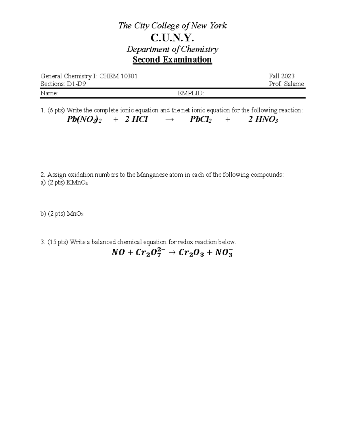 E2-F2023-C103 - Practice for exams 1,2,3 - The City College of New York ...