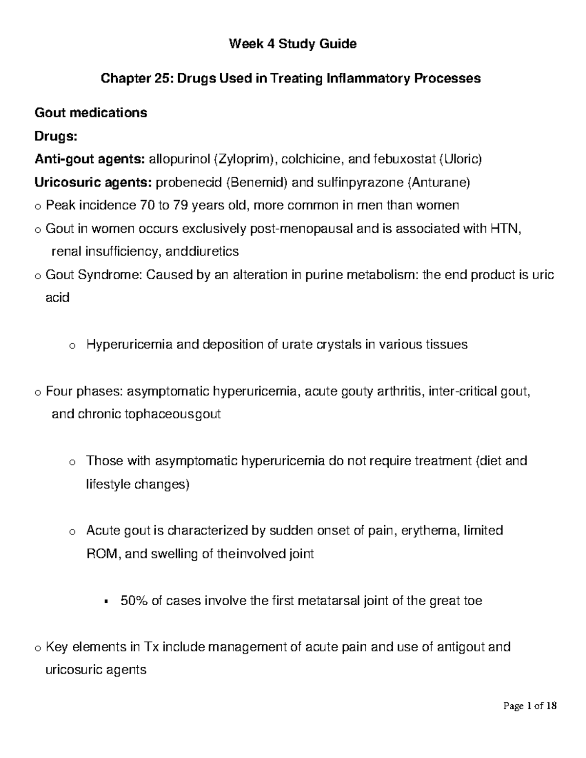 Nursing wk 4 Study Guide - Week 4 Study Guide Chapter 25: Drugs Used in ...