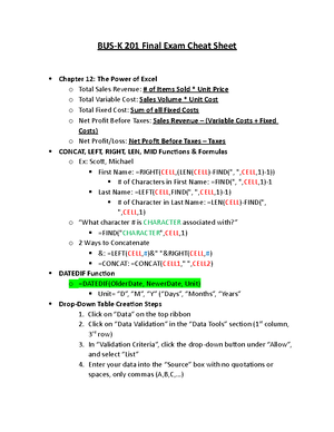 K201 Excel Exam Final Notes - Retrieval Functions: There are three ...