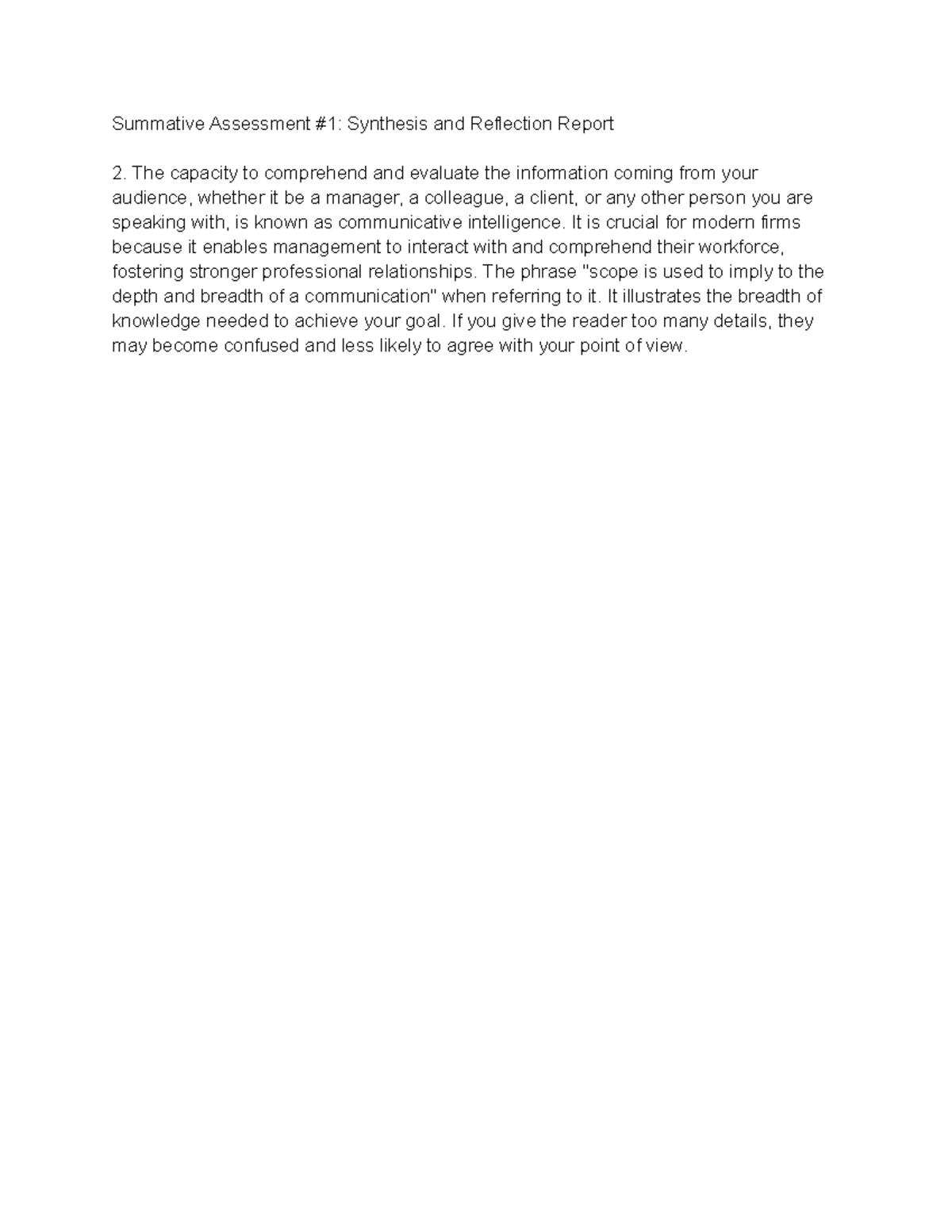 EX (11) - assingment - Summative Assessment #1: Synthesis and ...