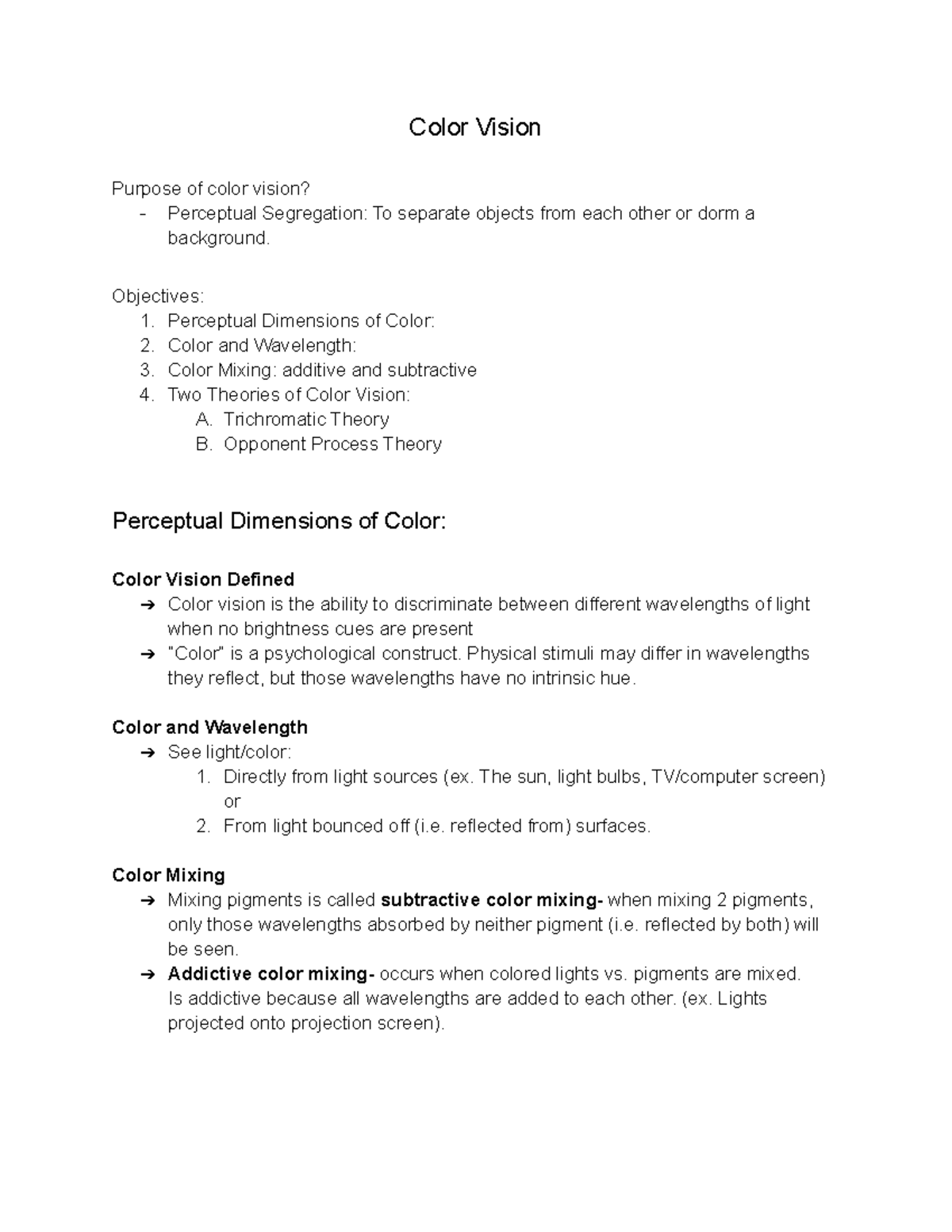PSY Session 8 Color Vision - Color Vision Purpose of color vision ...