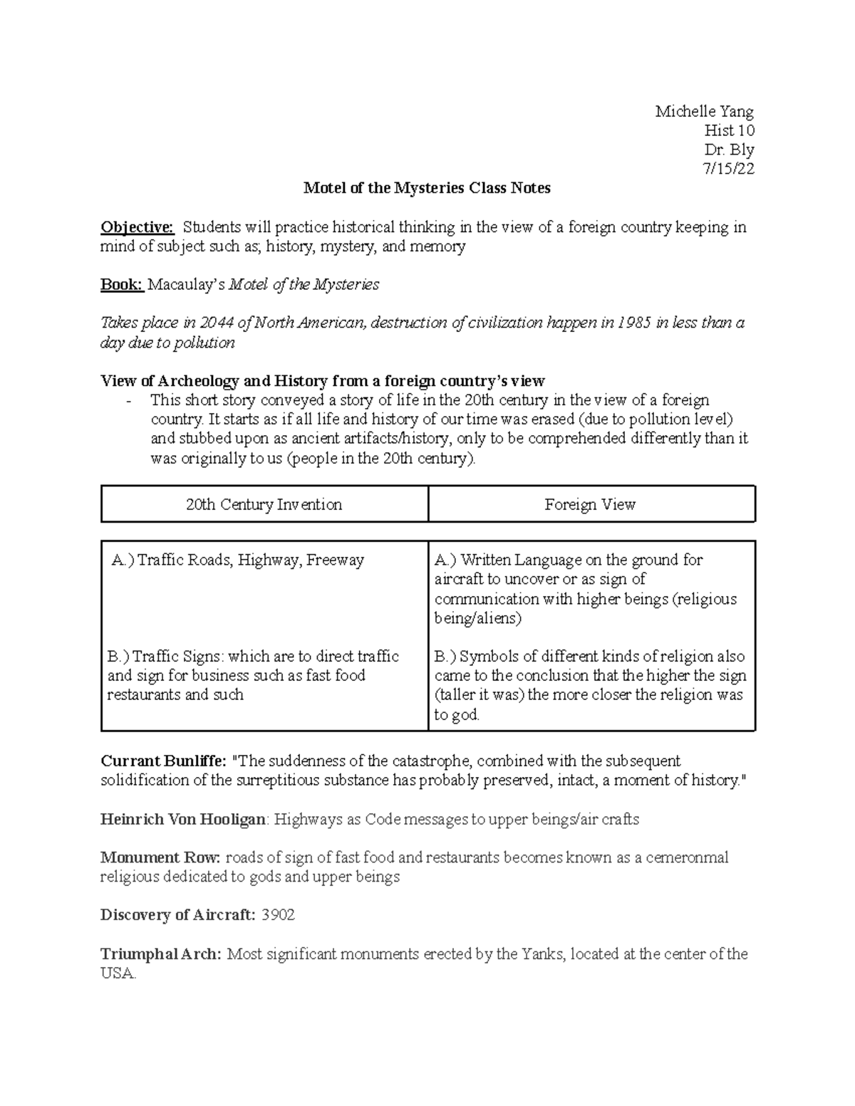 Class Notes 1 - Michelle Yang Hist 10 Dr. Bly 7/15/ Motel of the ...