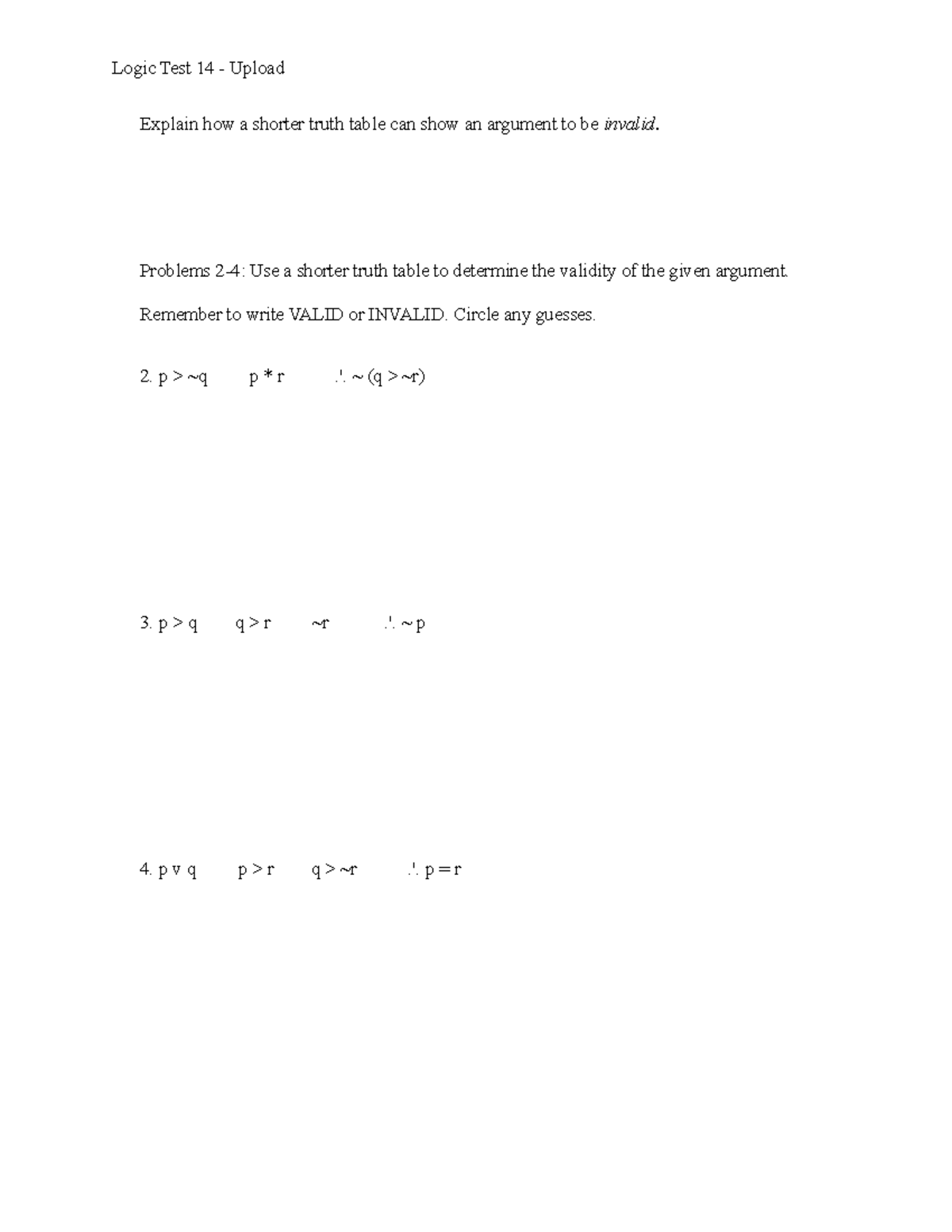 Logic 1 Test 14 Logic Test 14 Upload Explain How A Shorter Truth logic-1-test-14-logic-test-14-upload-explain-how-a-shorter-truth