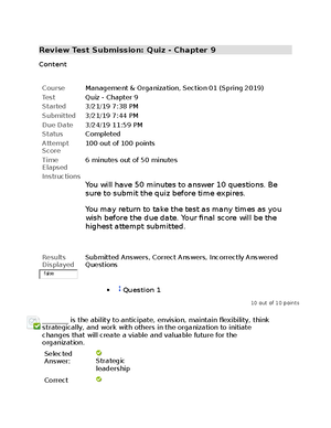 Management and Organization Chapter 9 Review Test Submission Quiz 100 ...