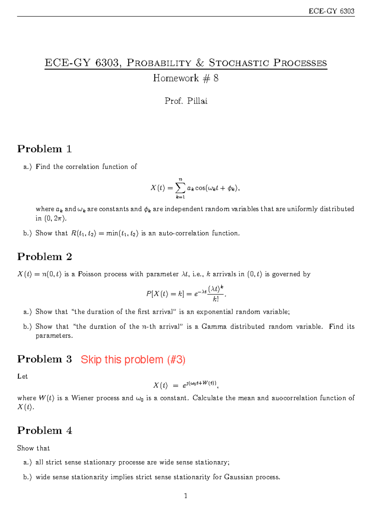 HW#8 - Homework 8 for ECE GY 6303 - ECE-GY 6303 ECE-GY 6303, Probability & Stochastic Processes ...