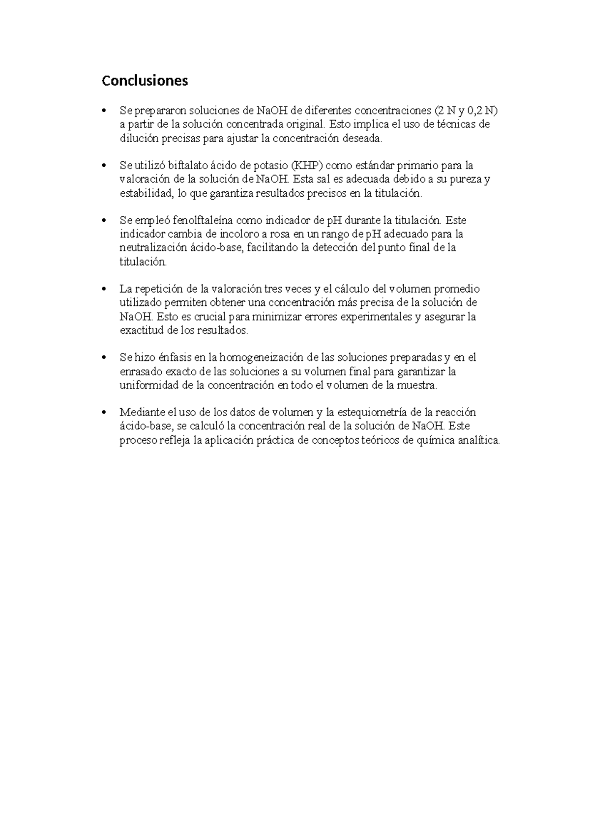 Conclusiones - dfdfdfdfd - Conclusiones Se prepararon soluciones de ...