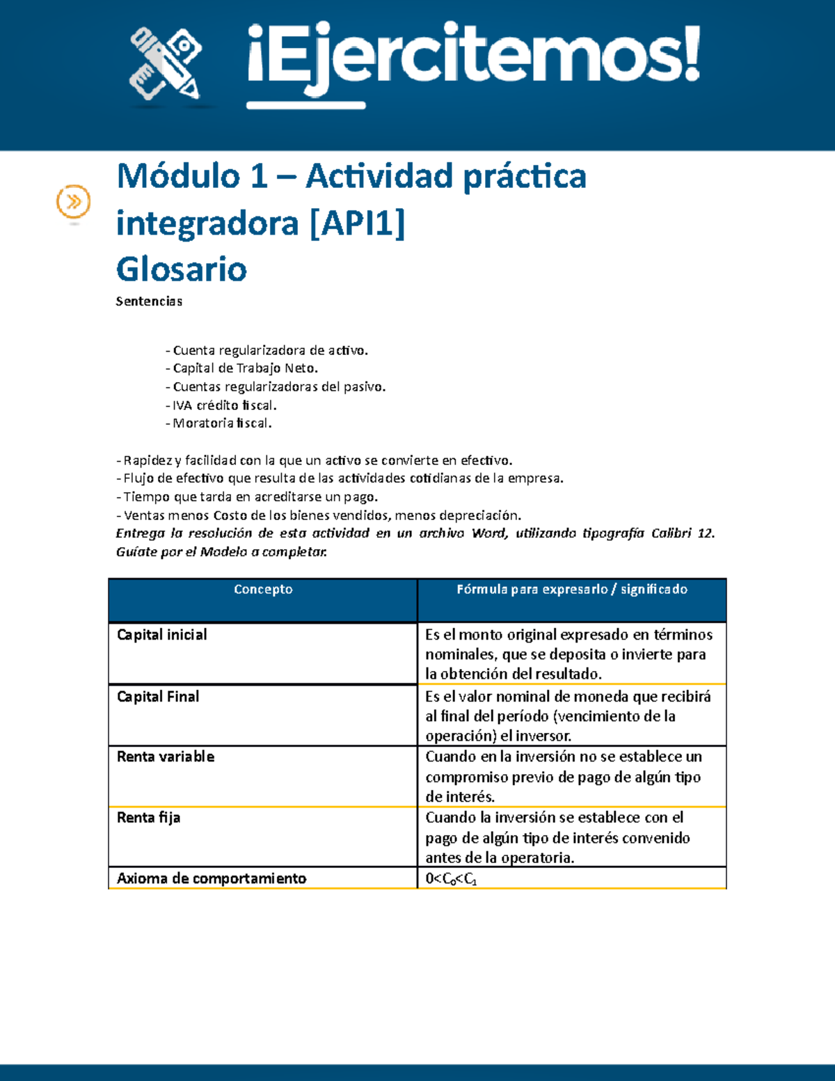 API1 A.C.F Redin Milagros - Módulo 1 – Actividad práctica integradora [API1] Glosario Sentencias ...