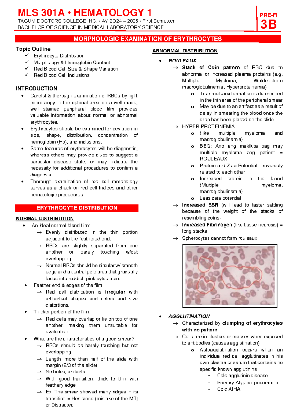 HEMA- Notes-Prefi - ……. - TAGUM DOCTORS COLLEGE INC. • AY 2O24 – 2025 ...