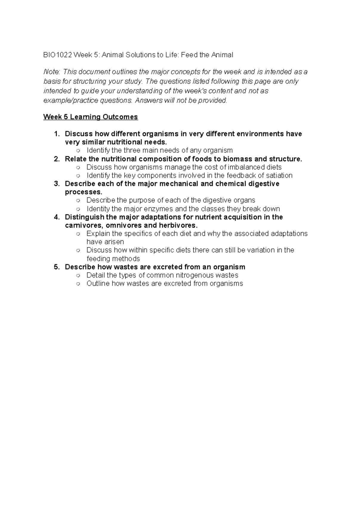BIO 1022 Week 5 Study Guide 2021 notes concise and detailed - BIO1022 ...