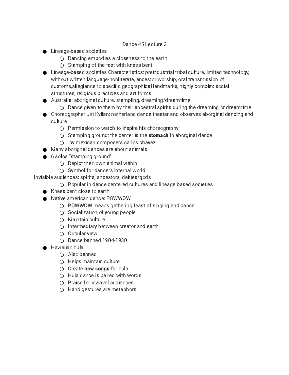 Dance 45 notes lecture 3 - Dance 45 Lecture 3 Lineage-based societies ...