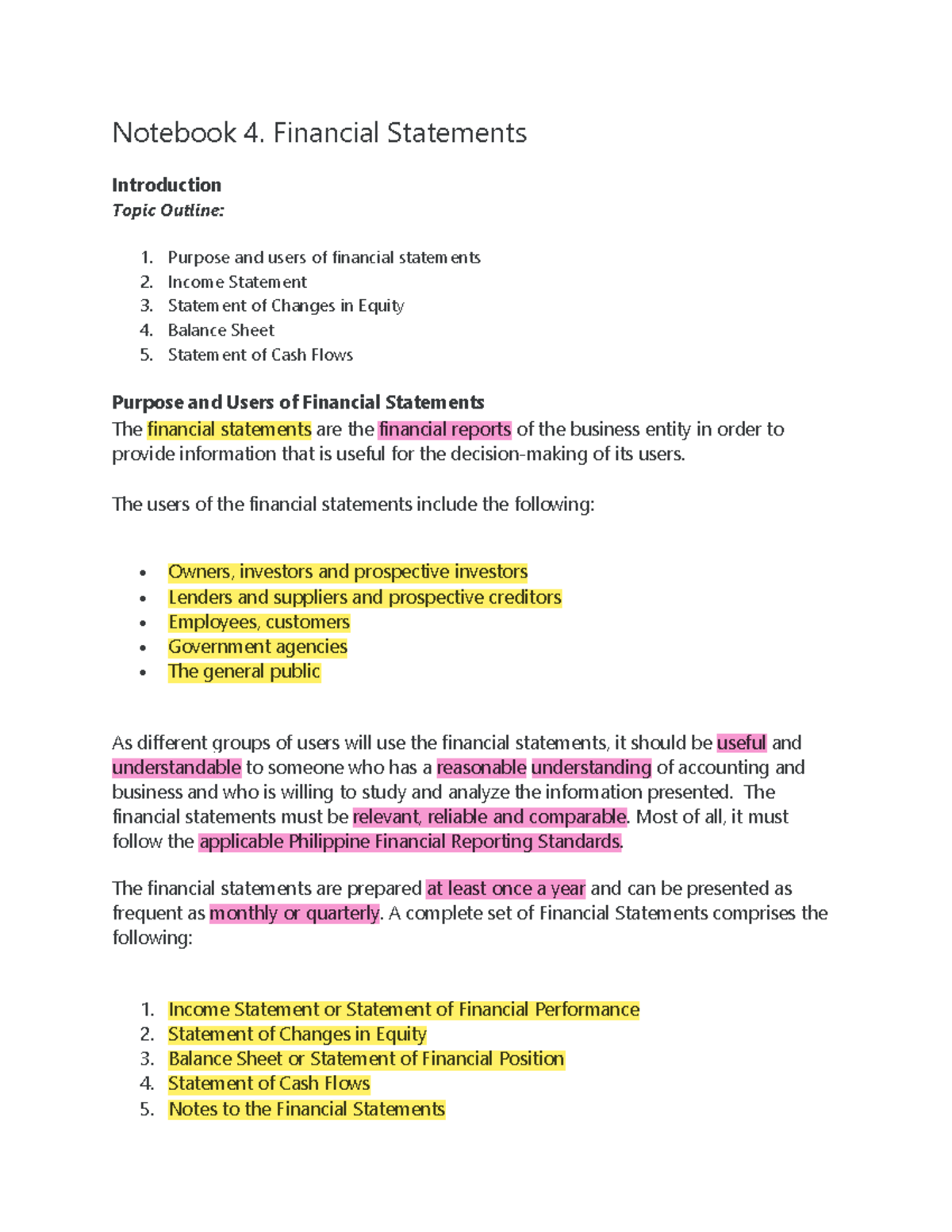 Notebook 4 - Financial Statements - Notebook 4. Financial Statements ...