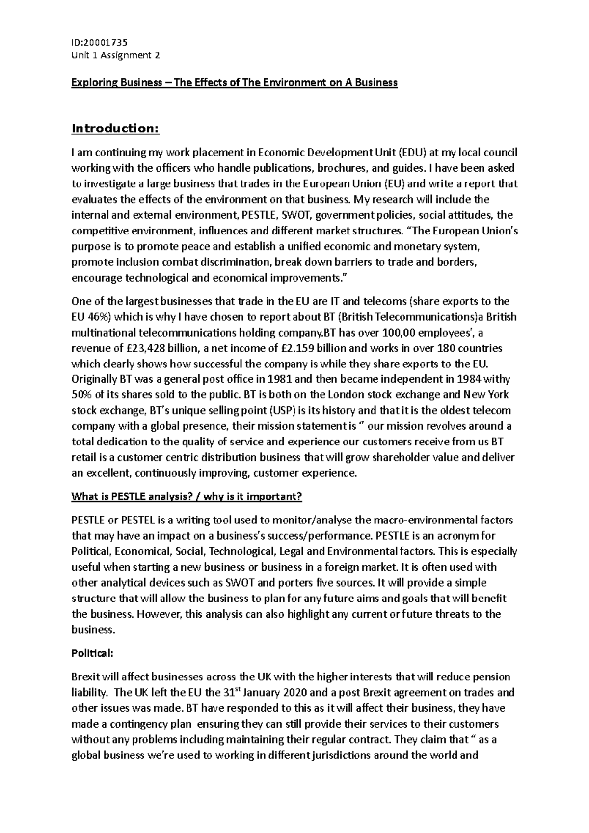 Unit 1 Assignment 2- level 3 - Unit 1 Assignment 2 Exploring Business – The Effects of The - Studocu