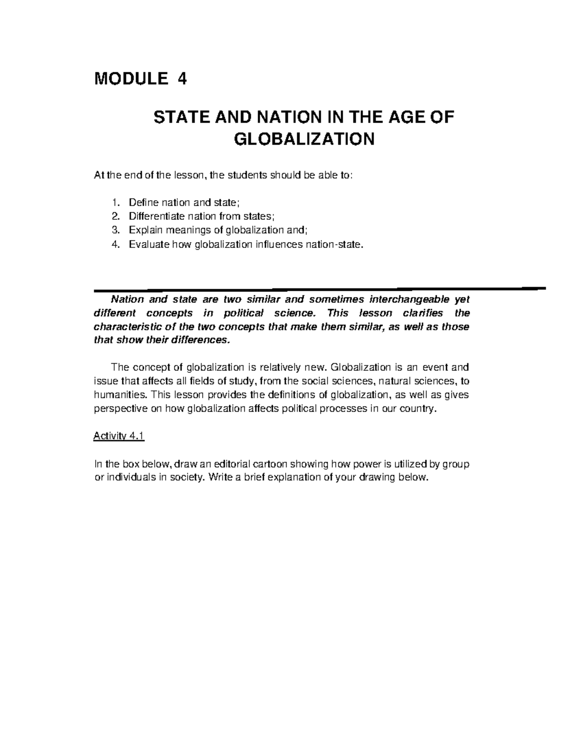 Module 4 - State Nation in the Age of Globalization - MODULE 4 STATE ...