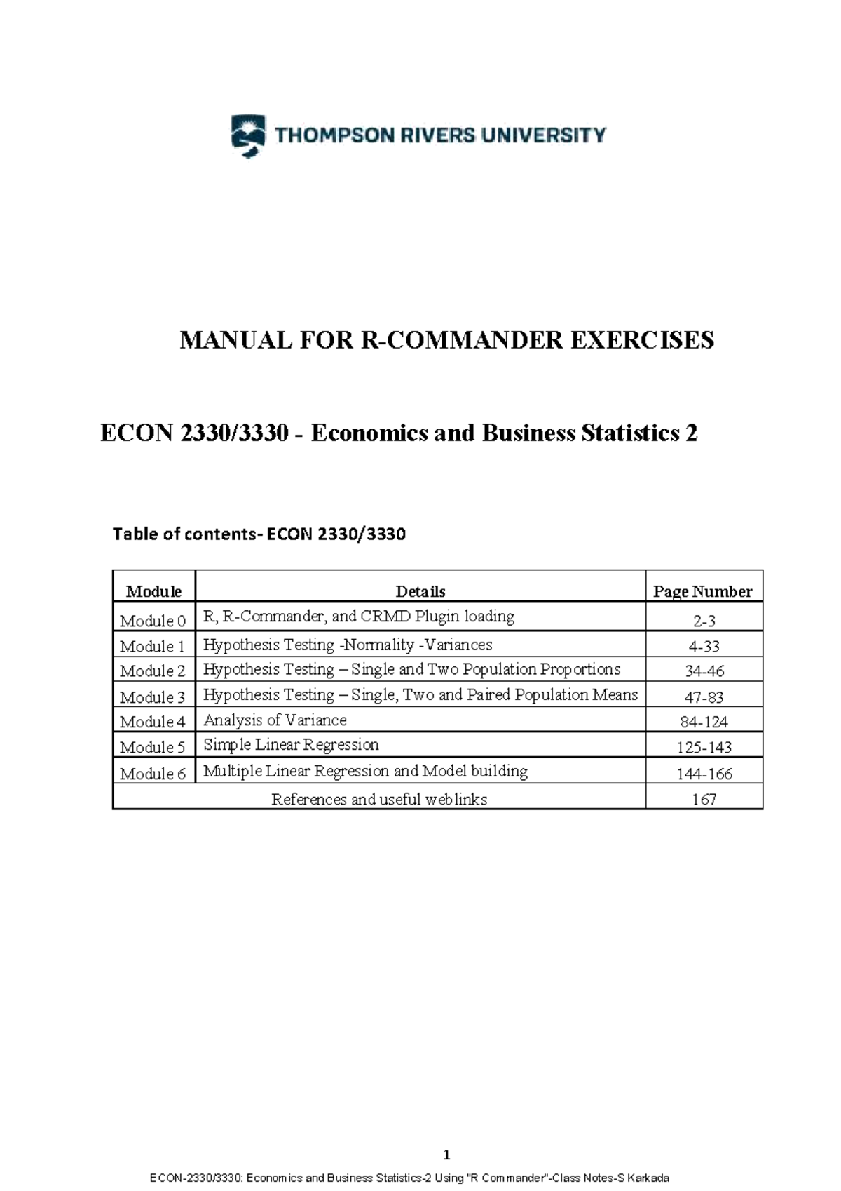 Part 2 Class Work Exercises-2 - MANUAL FOR R-COMMANDER EXERCISES - ECON 2330/3330 - Economics ...