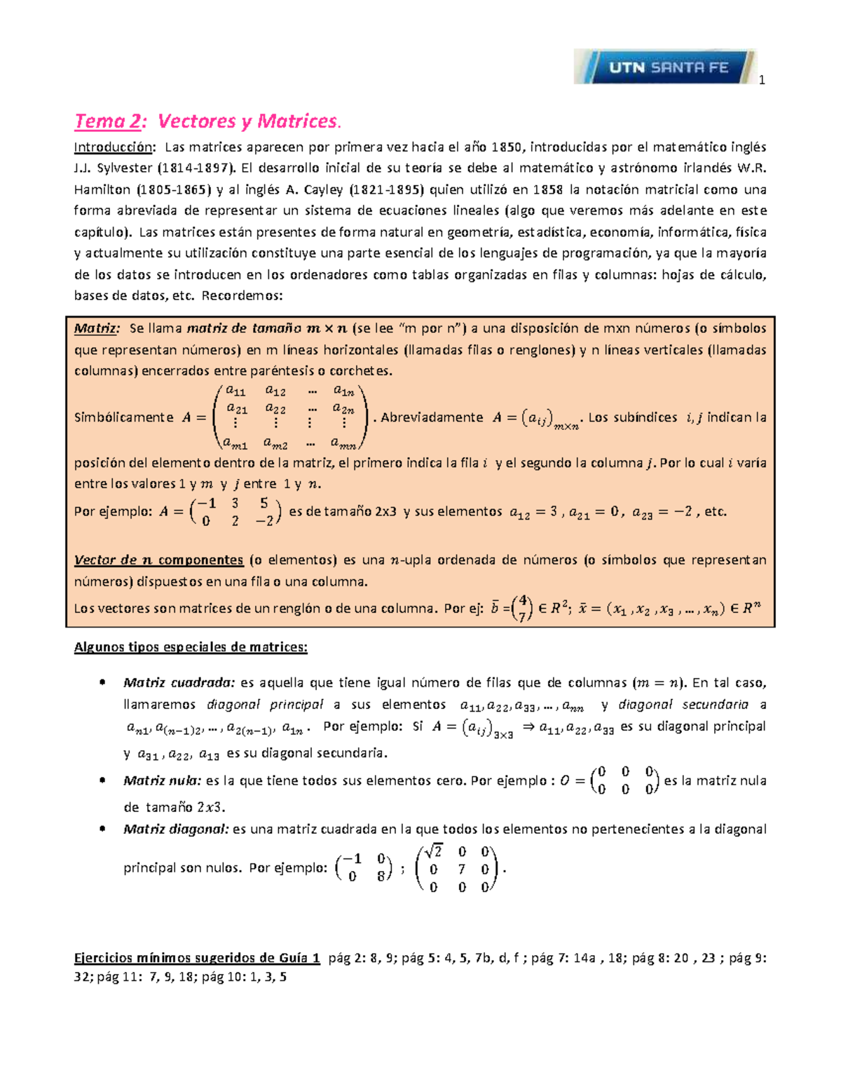 3 - Tema 2 Matrices - Apuntes Teoricos/practicos - Ejercicios mínimos ...