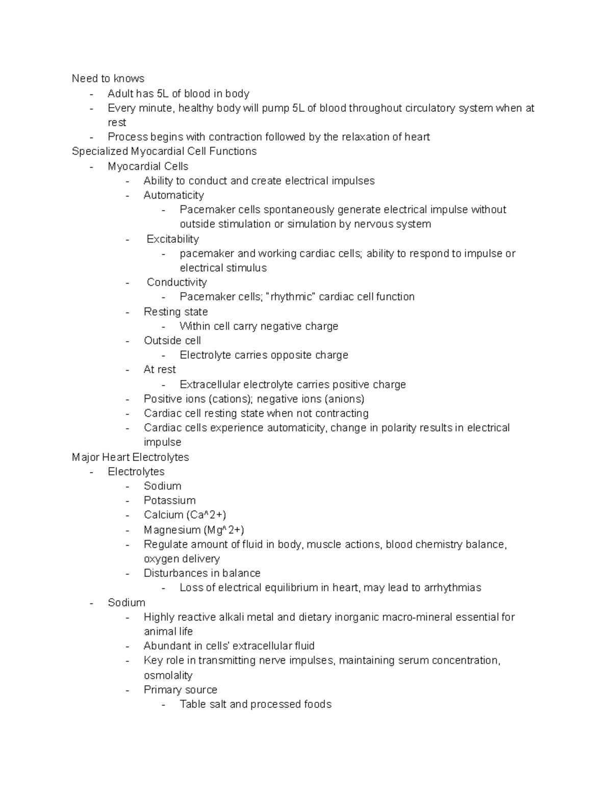 EKG Chapter 3 - Need to knows - Adult has 5L of blood in body - Every ...