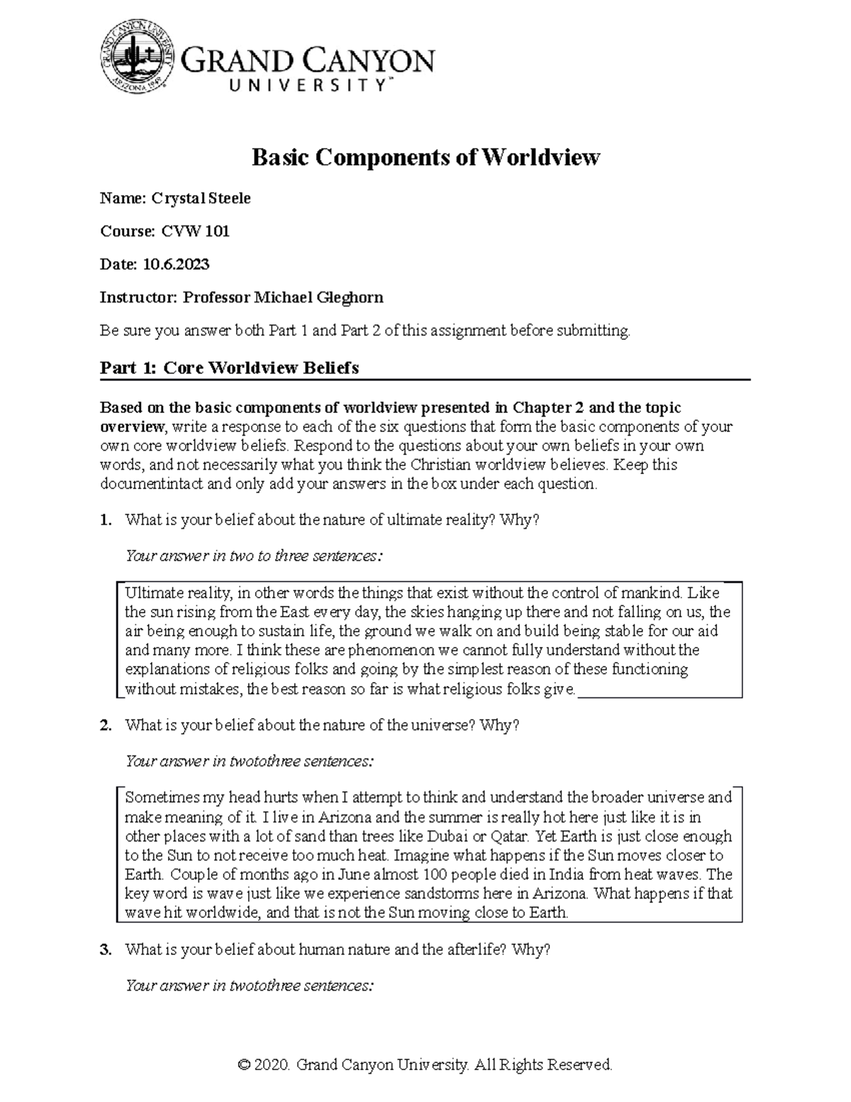 Basic Components Of Worldview - Basic Components of Worldview Name ...