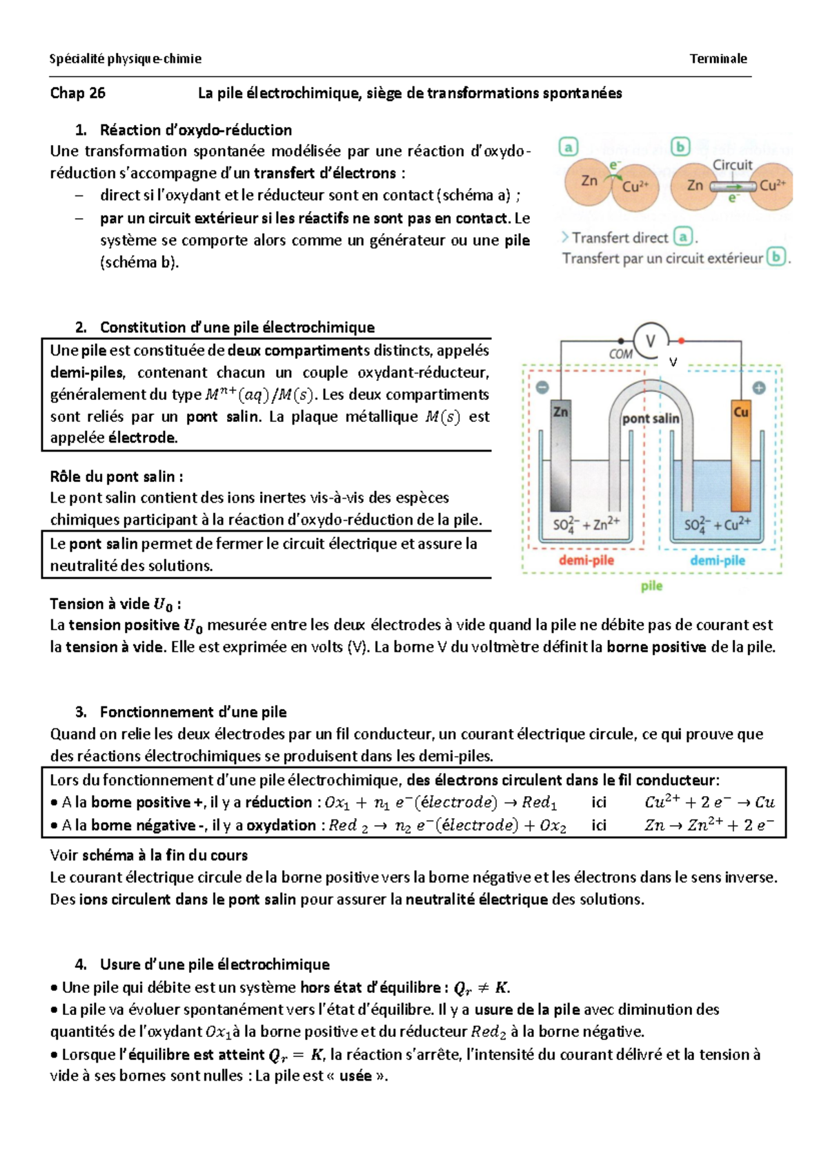 26 pile électro 2023 24 - Cours sur les piles - Spécialité physique-chimie Terminale - Studocu