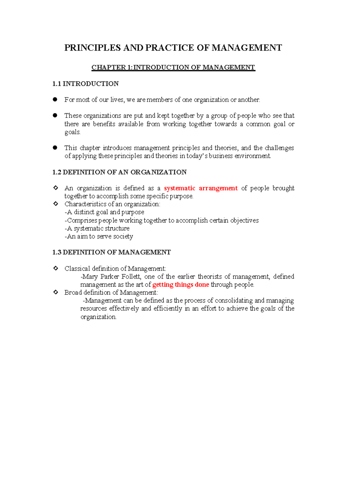 Management TOPIC 1 - PRINCIPLES AND PRACTICE OF MANAGEMENT CHAPTER 1 ...