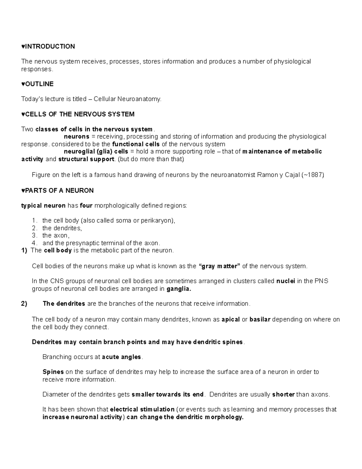 Notes for Module 1 part 2 (9 - ♥INTRODUCTION The nervous system ...