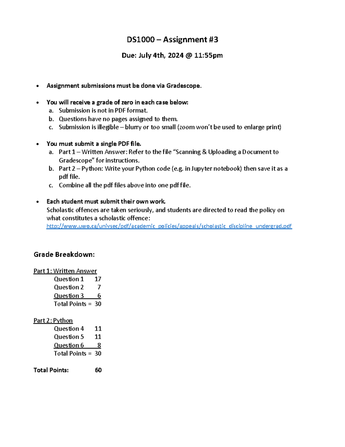 DS1000 - Assignment 3 - DS1000 – Assignment # 3 Due: July 4th, 202 4 @ 11:55pm • Assignment ...