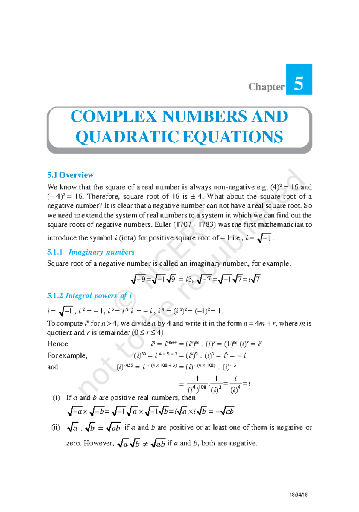 Complex Numbers and Quadratic Equation Linear Algebra - 5 Overview We ...