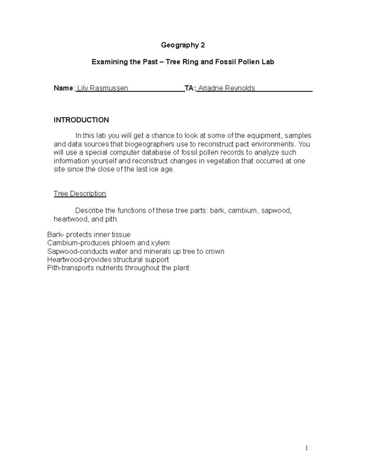 Geography 2 Lab 3 - 1 Geography 2 Examining the Past – Tree Ring and ...