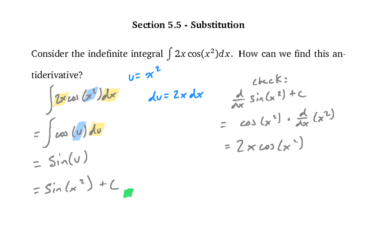 5-5Substitution - Section 5.5; U subsitution of integrals - Section 5 ...