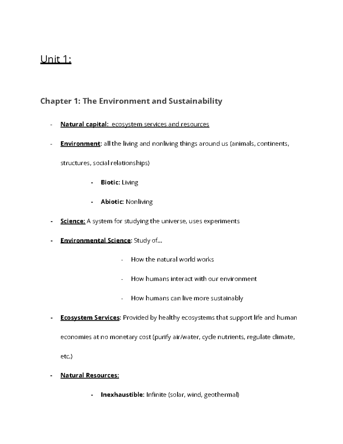 GES Lecture Notes - Unit 1: Chapter 1: The Environment and ...