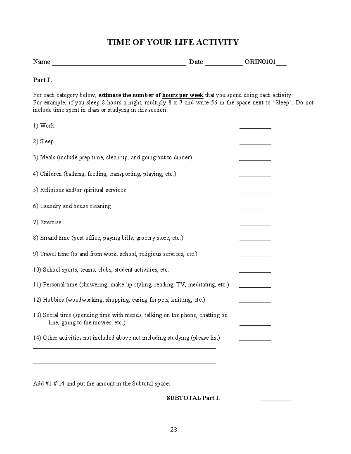 Time of your life - time of your life work sheet - 28 TIME OF YOUR LIFE ...