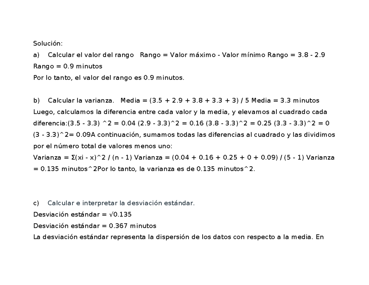 Solución - ihcien - Solución: a) Calcular el valor del rango Rango ...