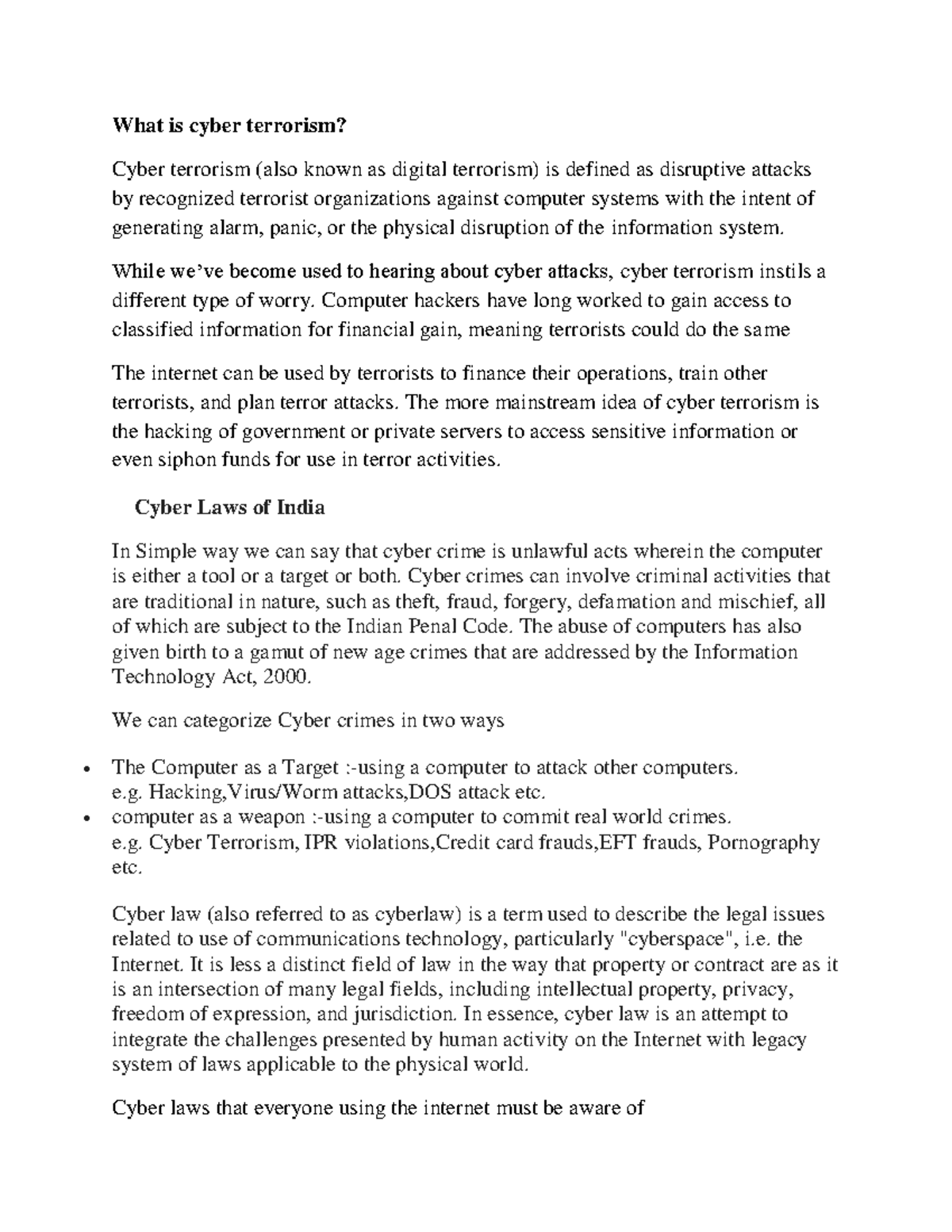 Cyber Security Module 2 What Is Cyber Terrorism Cyber Terrorism Also Known As Digital