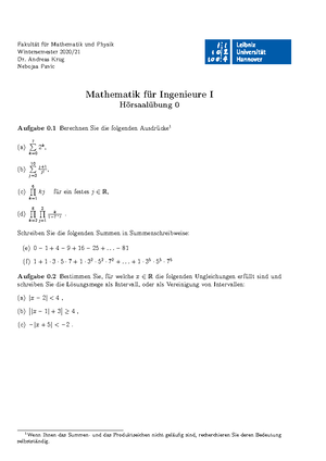 Mathematik 1 Teil 1 - Klausur zur MATHEMATIK 1 f ̈ur Studierende der ...