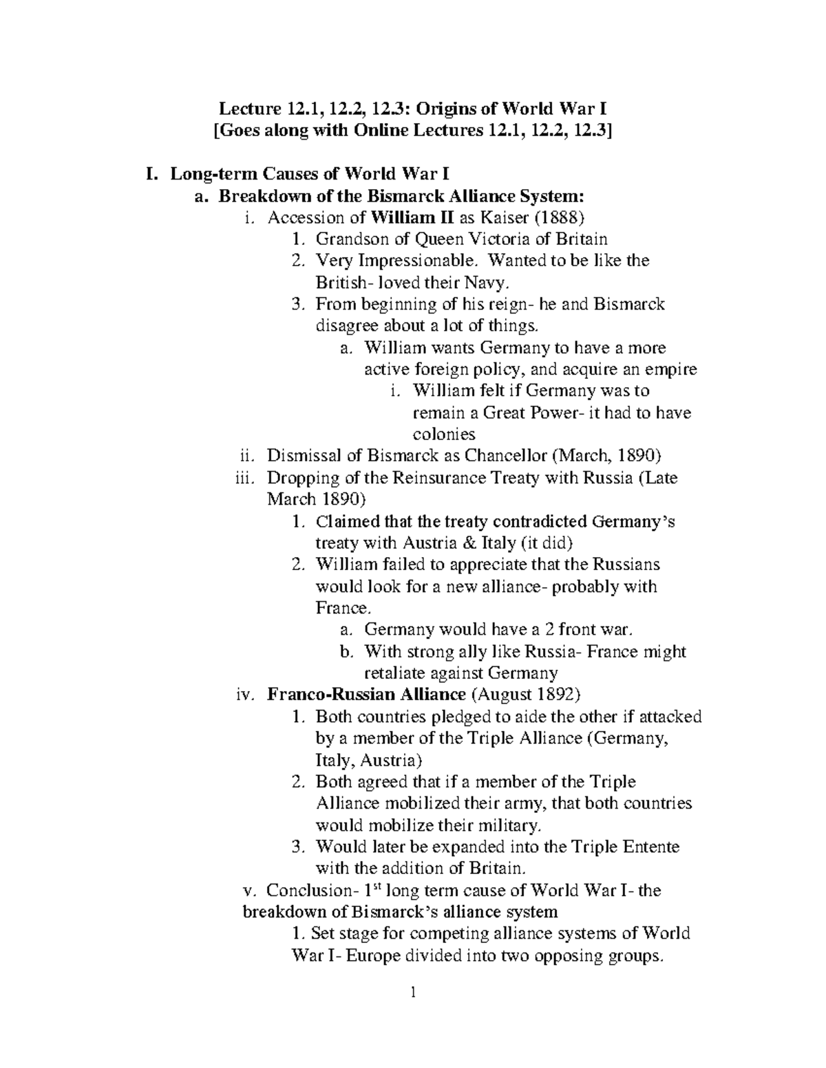 Lectures 12 - Professor Lee McAbee - Lecture 12, 12, 12: Origins of World War I [Goes along with ...