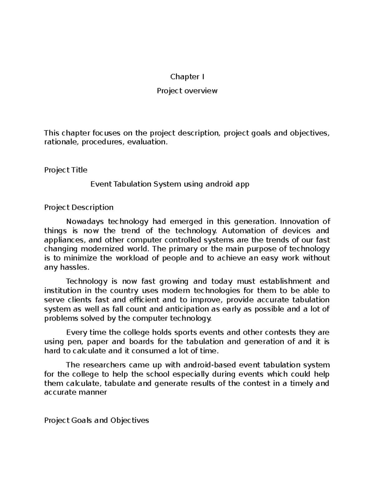 Chapter-I-II - ICT - Chapter I Project overview This chapter focuses on ...