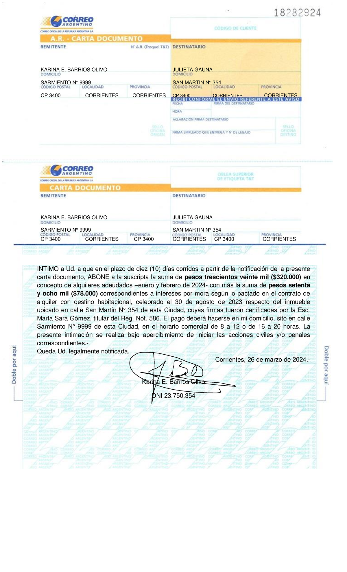 Modelo-Carta Documento - KARINA E. BARRIOS OLIVO JULIETA GAUNA ...