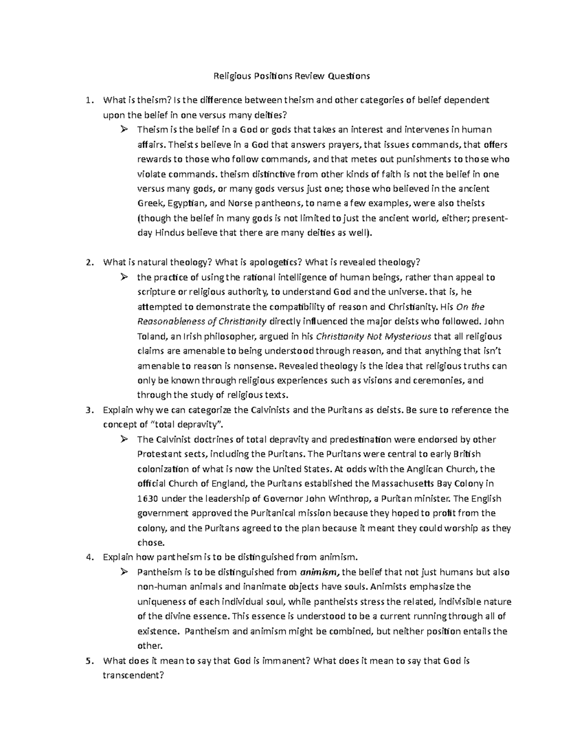 Module 2-Religious Positions Review Questions - Religious Positions ...