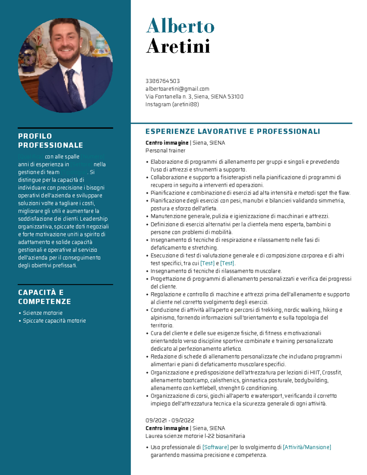Curriculum Alberto - esame - PROFILO PROFESSIONALE [Qualifica] con alle ...