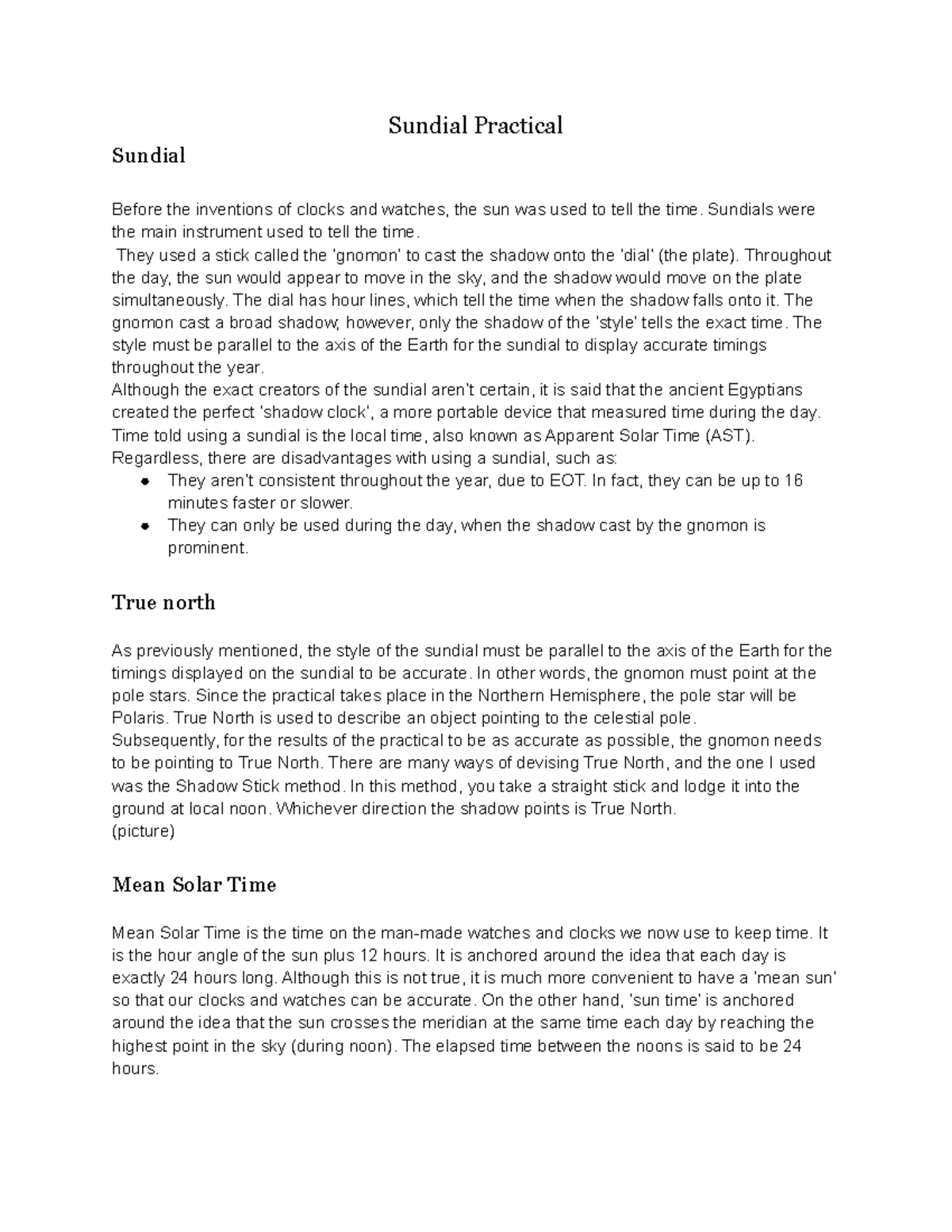 Sundial practical write up - Sundial Practical Sundial Before the ...