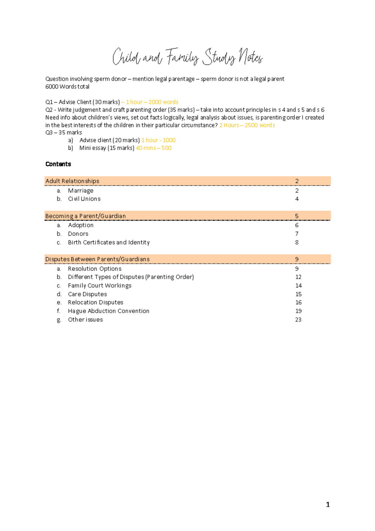 Child and Family Study - Marriage 2 b. Civil Unions 4 Becoming a Parent ...