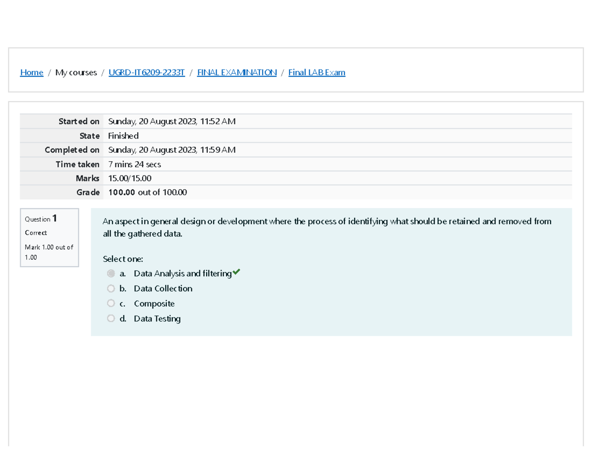 Final LAB Exam Attempt review IT6209 Introduction to Multimedia LAB- Perfect - Home / My courses ...