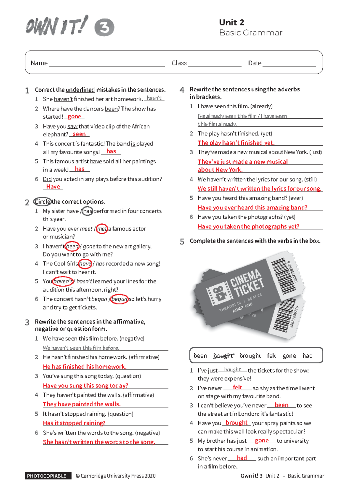 Basic Grammar Unit2 with answers - PHOTOCOPIABLE © Cambridge University ...
