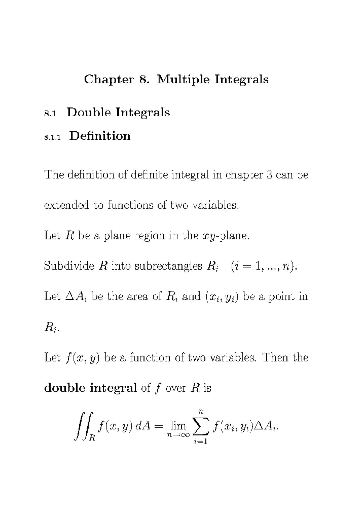 Chapter 8 - MA1505 - Chapter 8. Multiple Integrals 8 Double Integrals 8 ...