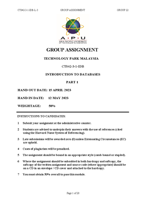 Introduction TO Database Group Assignment - Part 1 GROUP ASSIGNMENT TECHNOLOGY PARK MALAYSIA ...