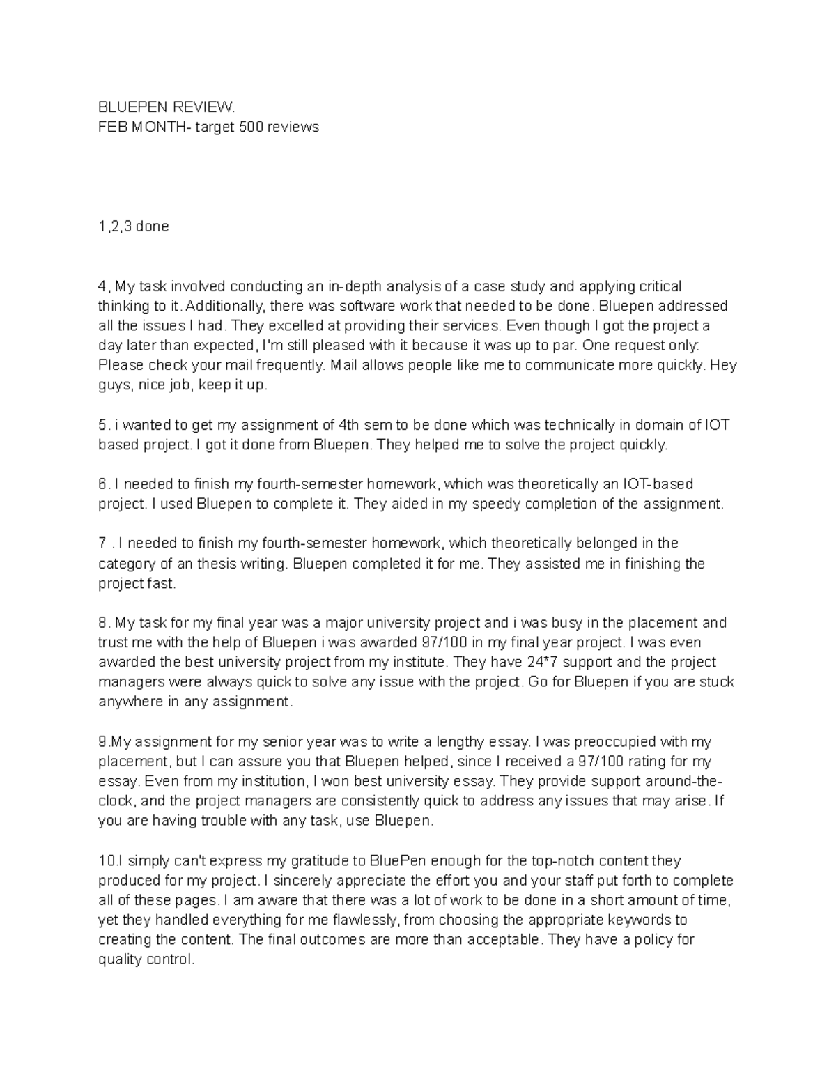 Untitled document - normal assignments - BLUEPEN REVIEW. FEB MONTH ...